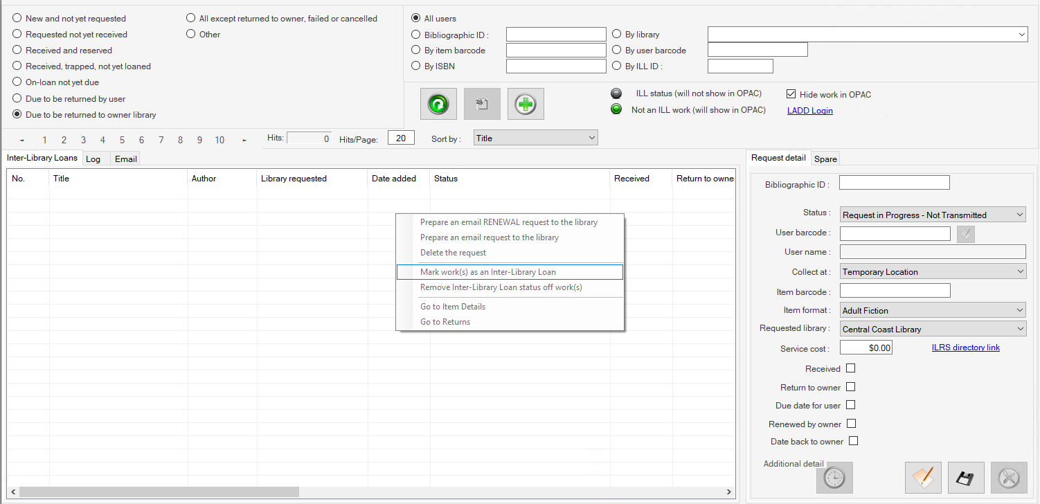 Inter Library Loans Screen – Desktop – Aurora Information Technology