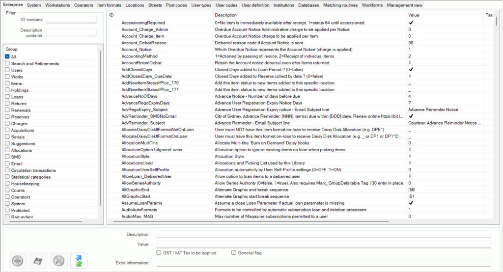 System Parameters Screen – Desktop – Aurora Information Technology