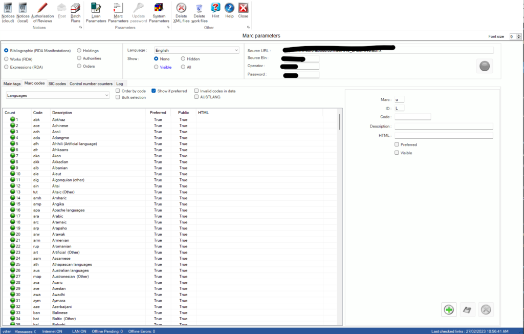 MARC Parameters – Desktop – Aurora Information Technology