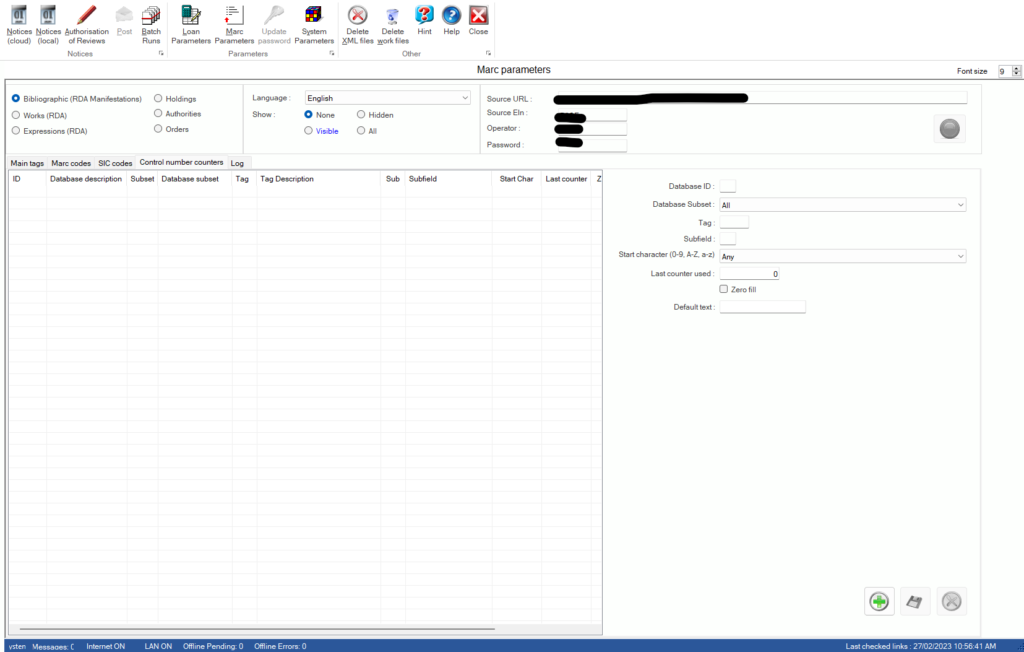 MARC Parameters – Desktop – Aurora Information Technology