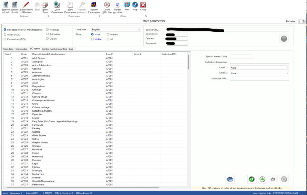 MARC Parameters – Desktop – Aurora Information Technology