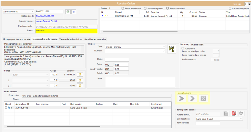 Receive Order Screen – Desktop – Aurora Information Technology