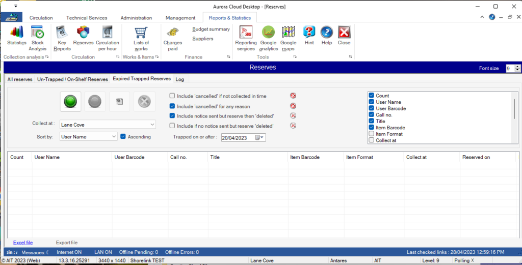 Reserves Reports – Desktop – Aurora Information Technology
