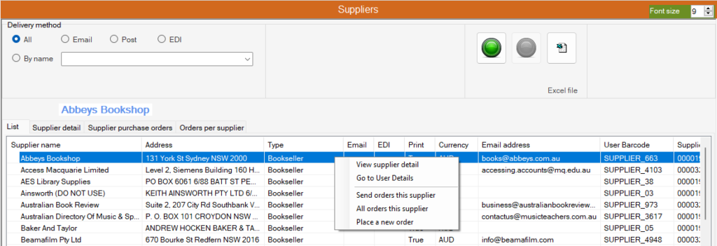 Suppliers Screen – Desktop – Aurora Information Technology