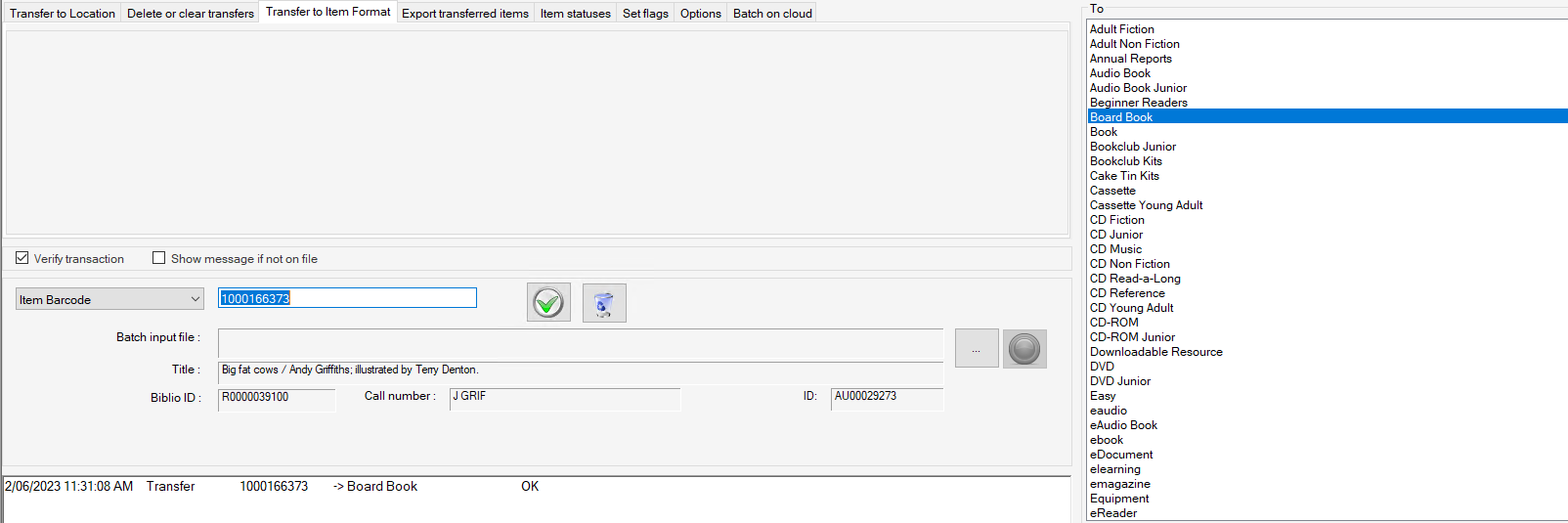 Item Transfer Screen – Desktop – Aurora Information Technology